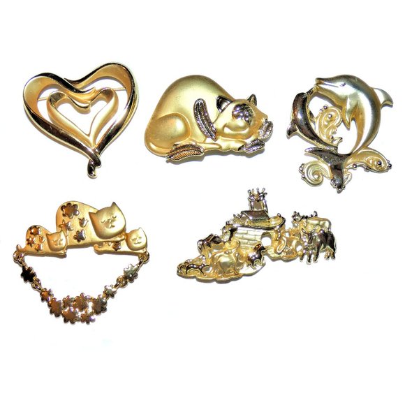 Ajc | Jewelry | Vintage All Signed Ajc Brooch Lot Gold Tone Pin Dolphin ...